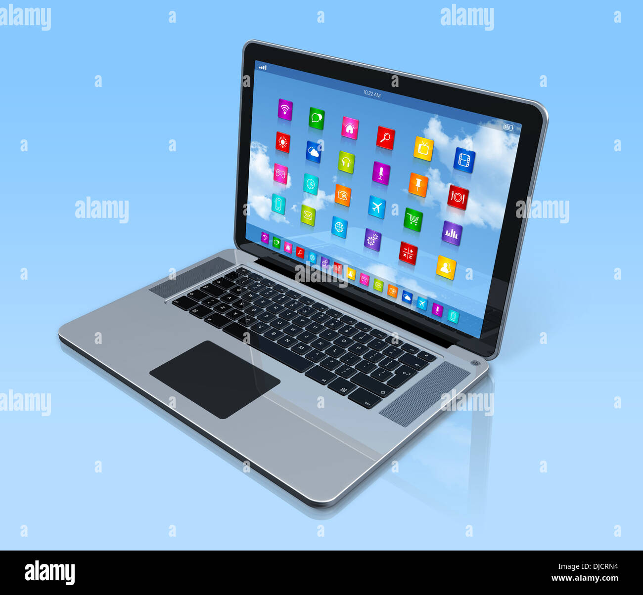 3D Laptop Computer - apps icons interface - isolated Stock Photo - Alamy