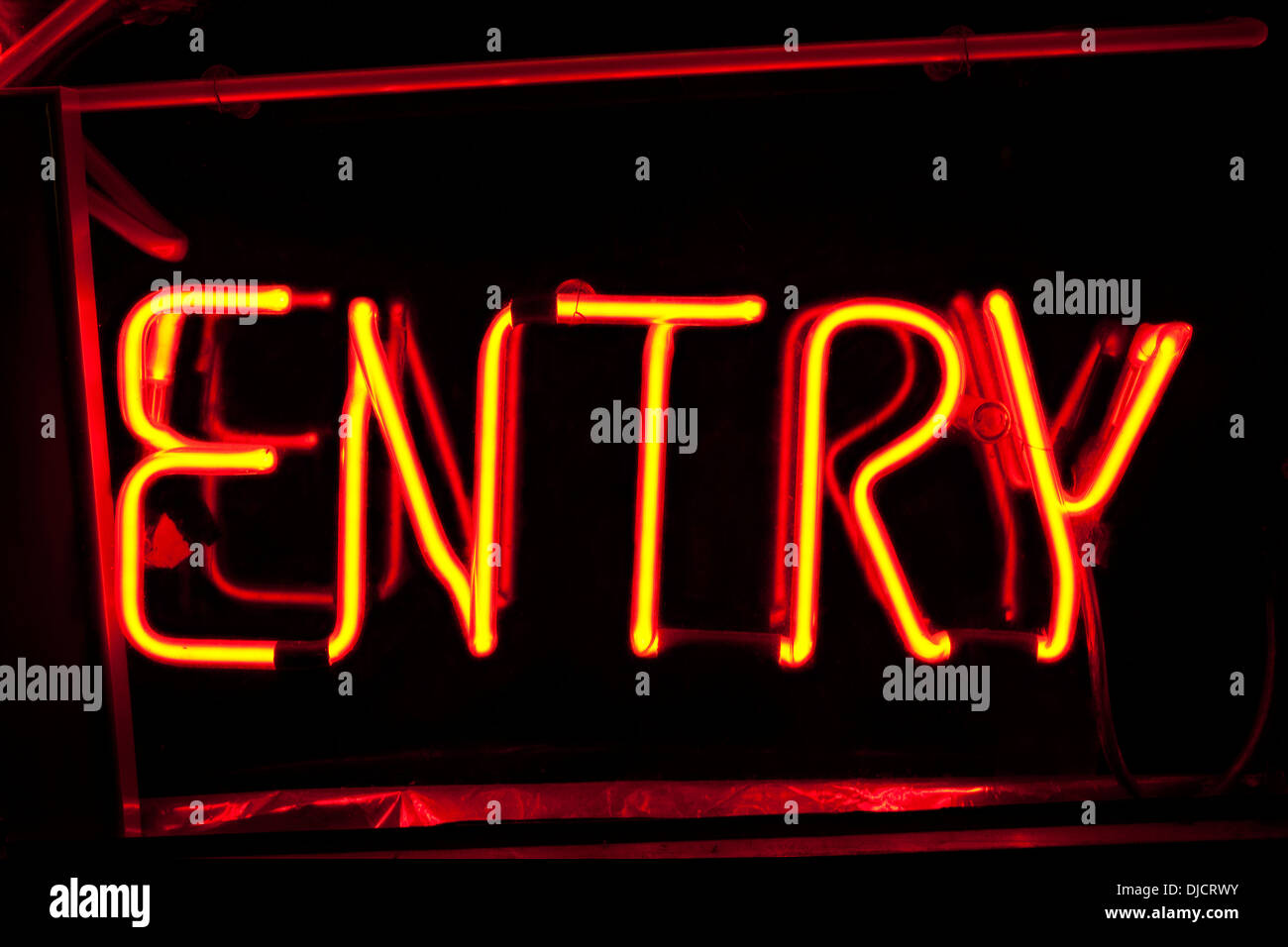 Neon sign entry Stock Photo - Alamy