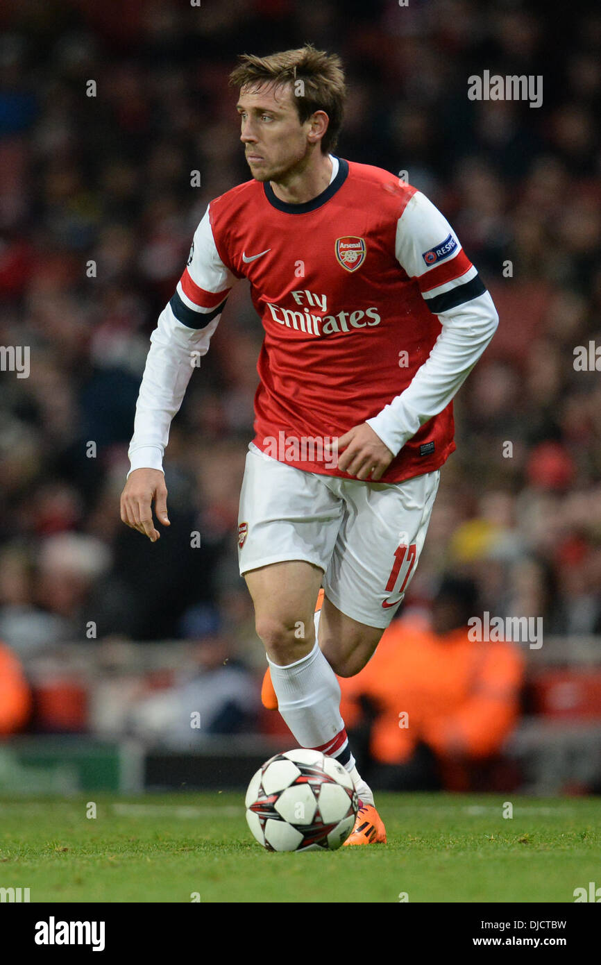 London, UK. 26th Nov, 2013. Arsenal's Nacho Monreal runs with the ball ...