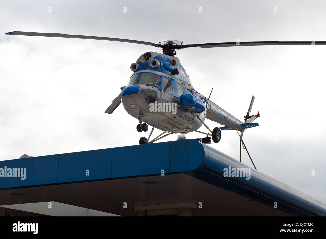 Mi2 helicopter displayed on the roof of an Aral petrol station in ...