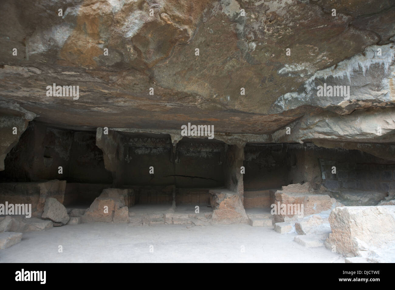 Pitalkhora Caves. Few iharas with broken partition walls of the cave ...