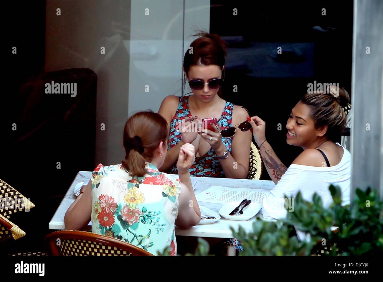 Anne Healy, Una Healy and Vanessa White eating lunch out together in ...