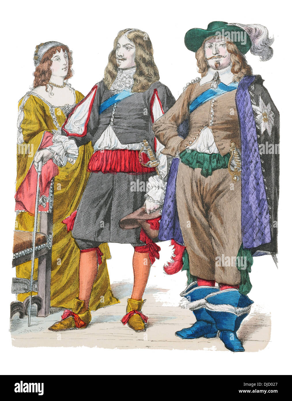 17th century XVII 1600s English Aristocratic costume (Left to right ... 17th century XVII 1600s English Aristocratic costume (Left to right ...