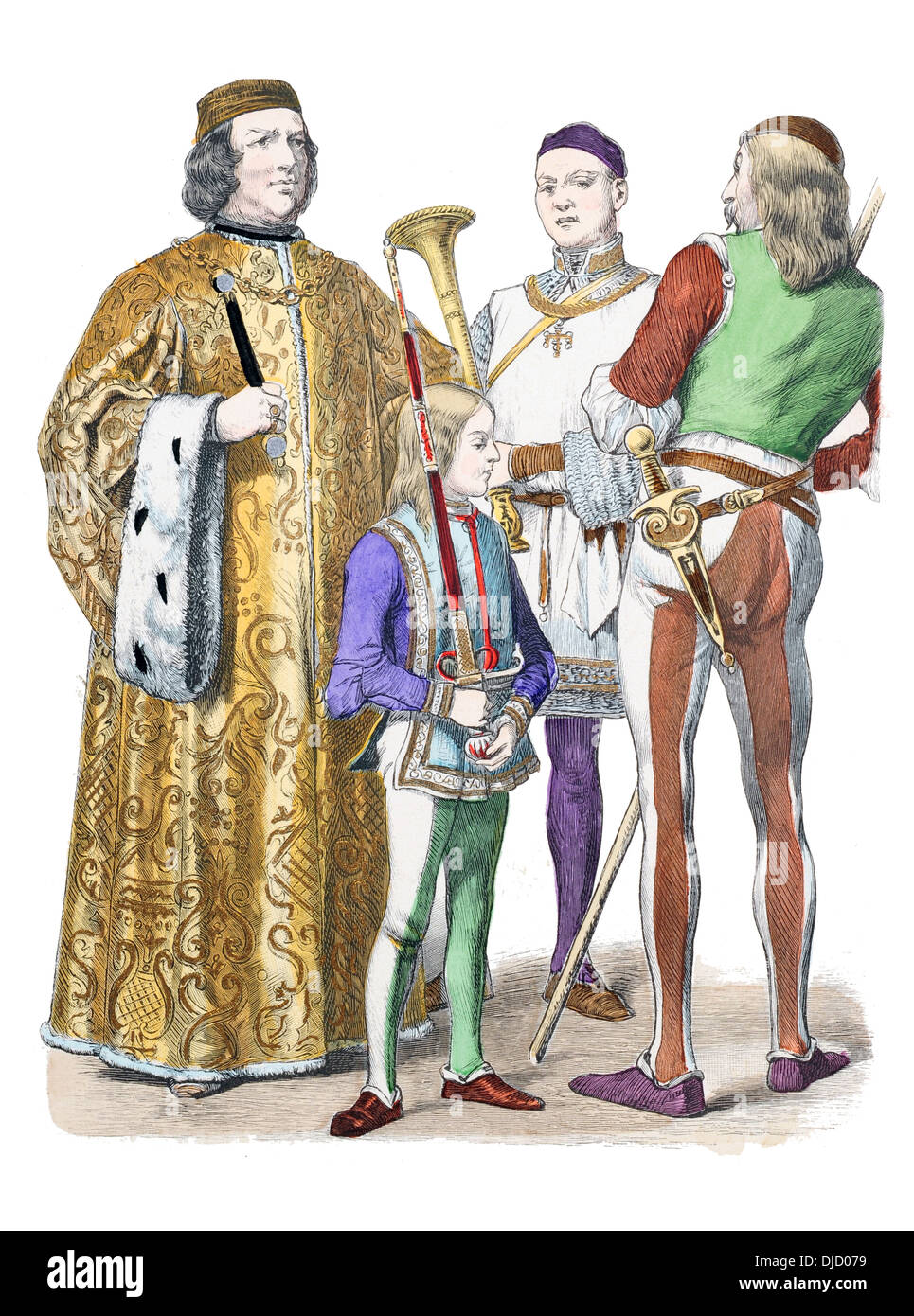 15th Century XV 1400s Italian costume (Left to right) Magistrate ...