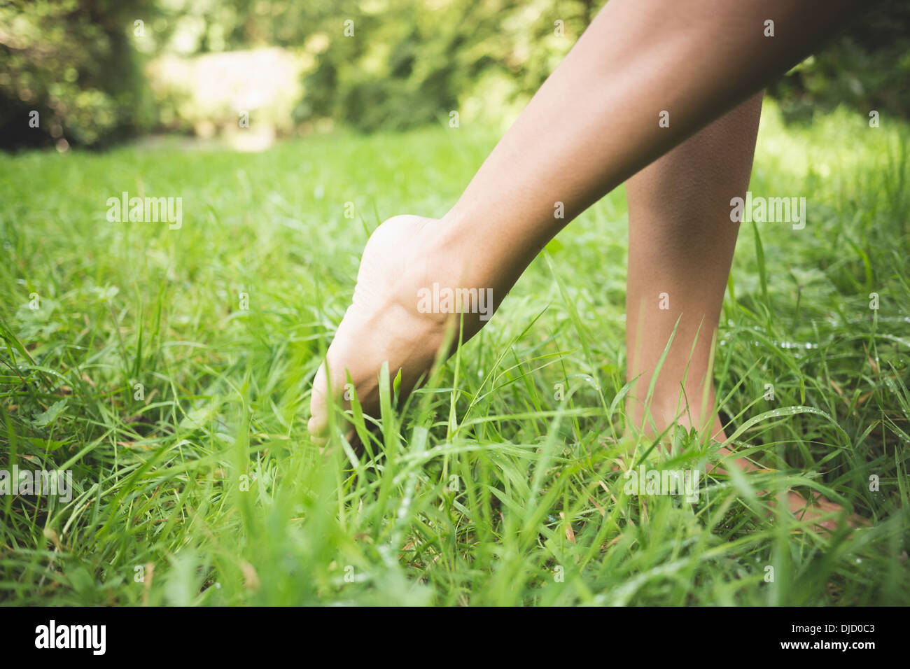 Close up of female bare feet standing on grass Stock Photo - Alamy