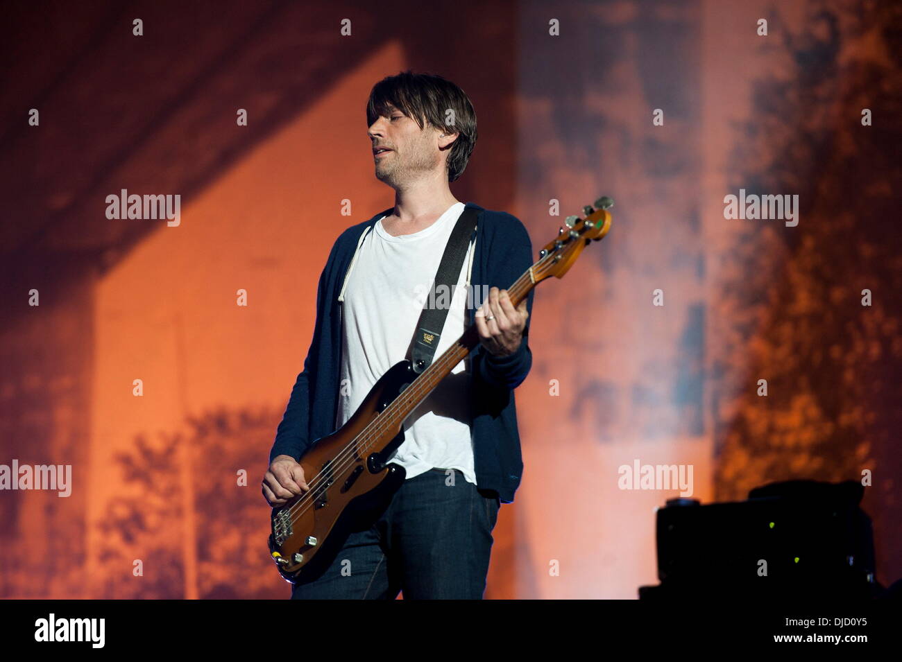 Blur performs on stage during the BT London Live closing ceremony ...