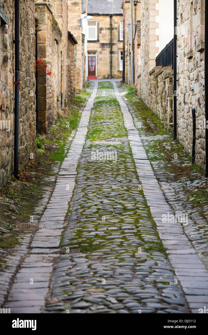 An old cobbled back street in Alnwick, Northumberland, UK Stock Photo ...