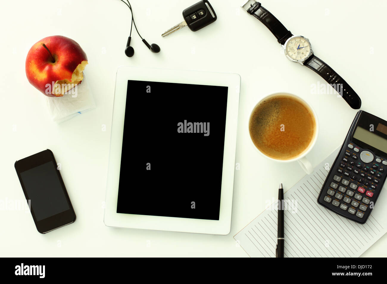 Tablet computer lying on the table at workplace Stock Photo - Alamy