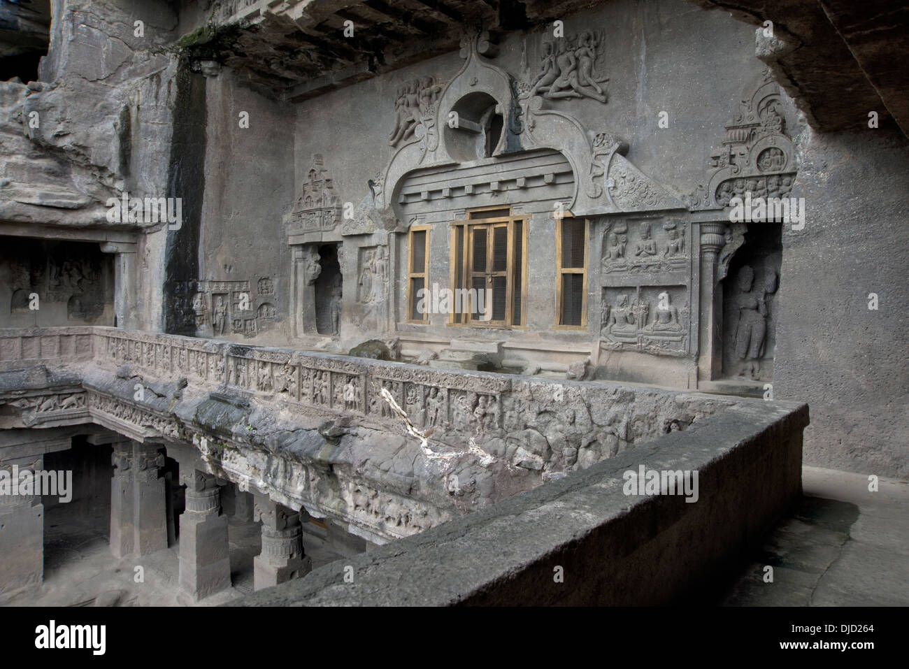 Cave No 10 Vishvakarma Chaitya, Upper gallery showing trifoil chaitya ...