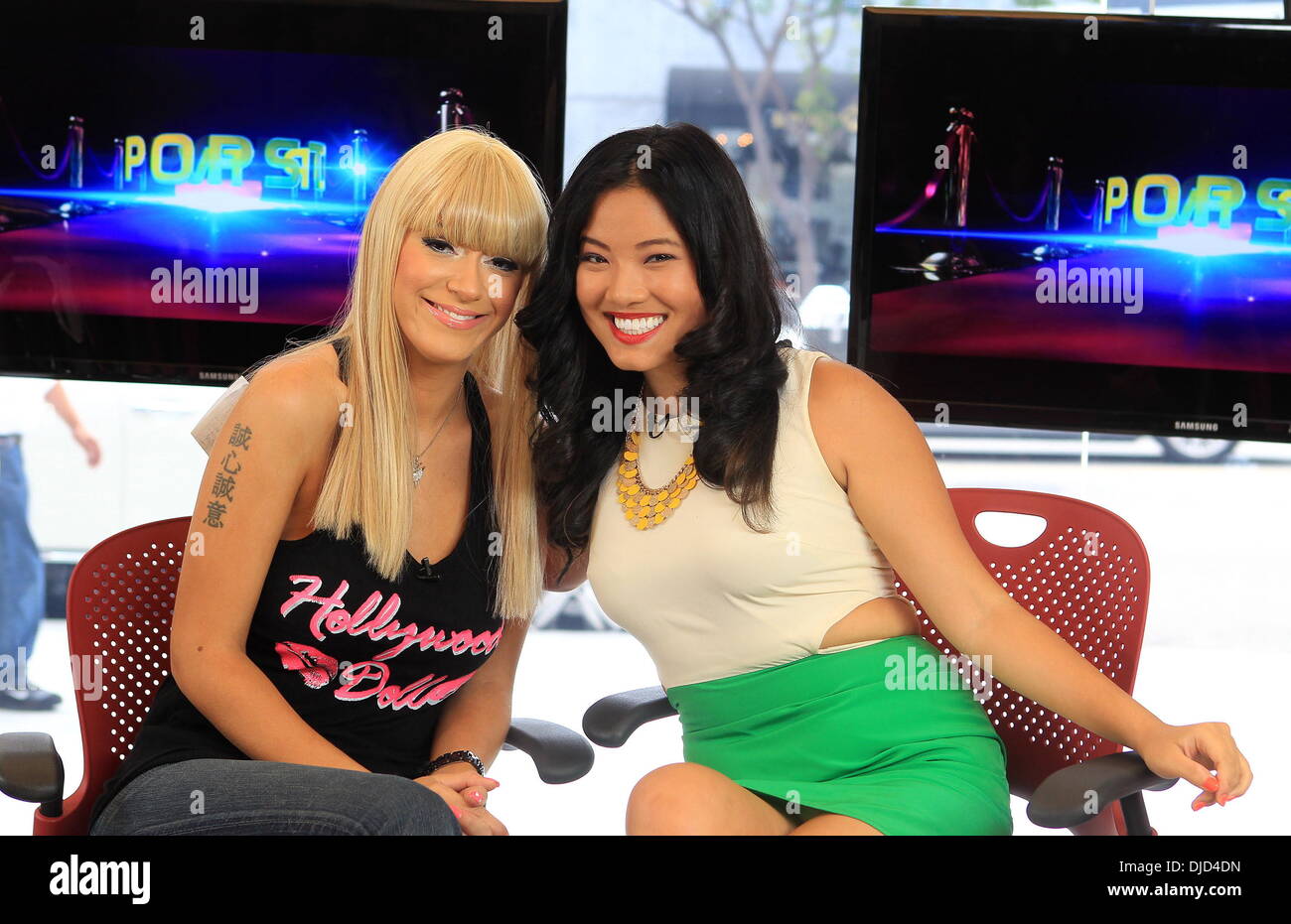 Kaya Jones and XiXi Yang Kaya Jones appears on PopStop TV News LIVE at FilmOn Studios Beverly ...