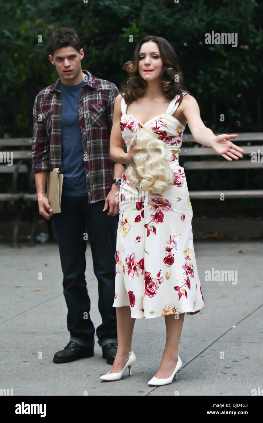 Katharine McPhee and Jeremy Jordan filming on the set of her new NBC ...