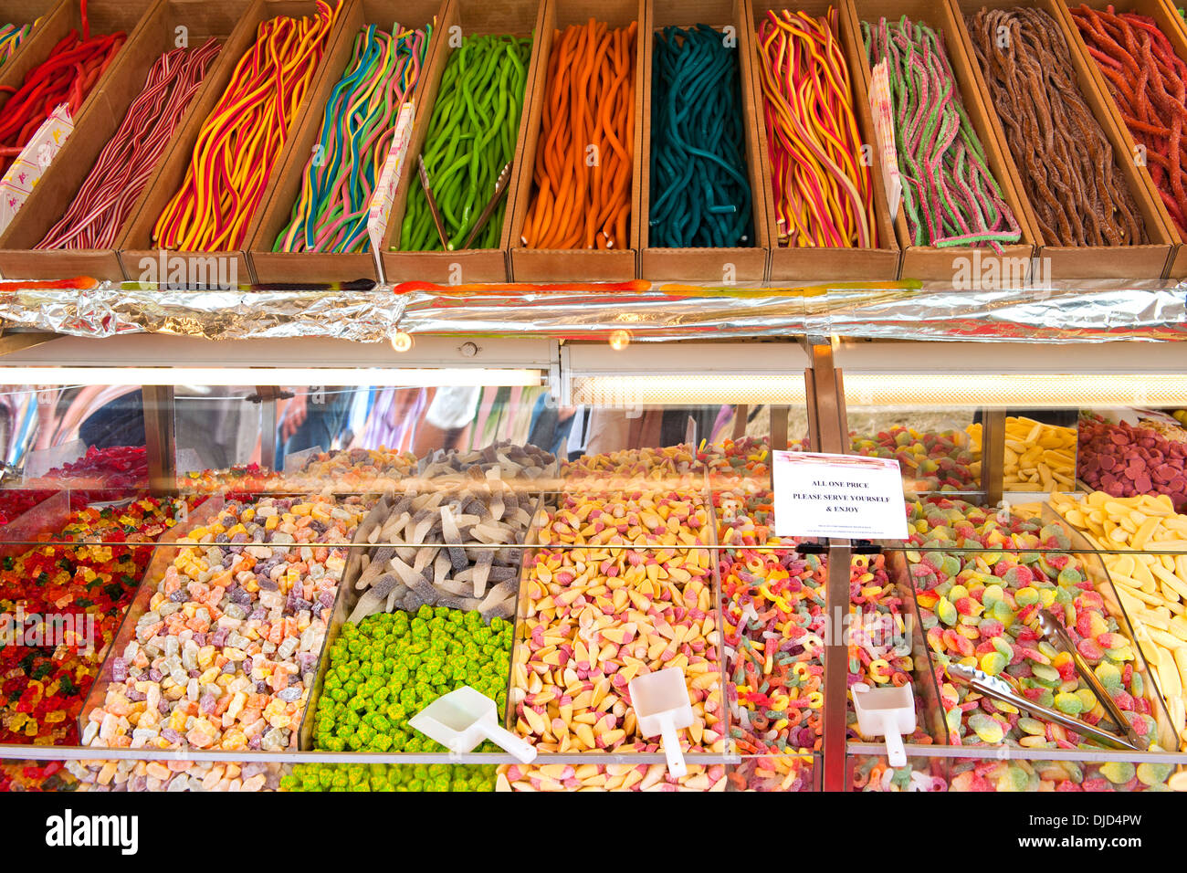 Assorted sweets at a fairground stall in Bristol, England Stock Photo ...