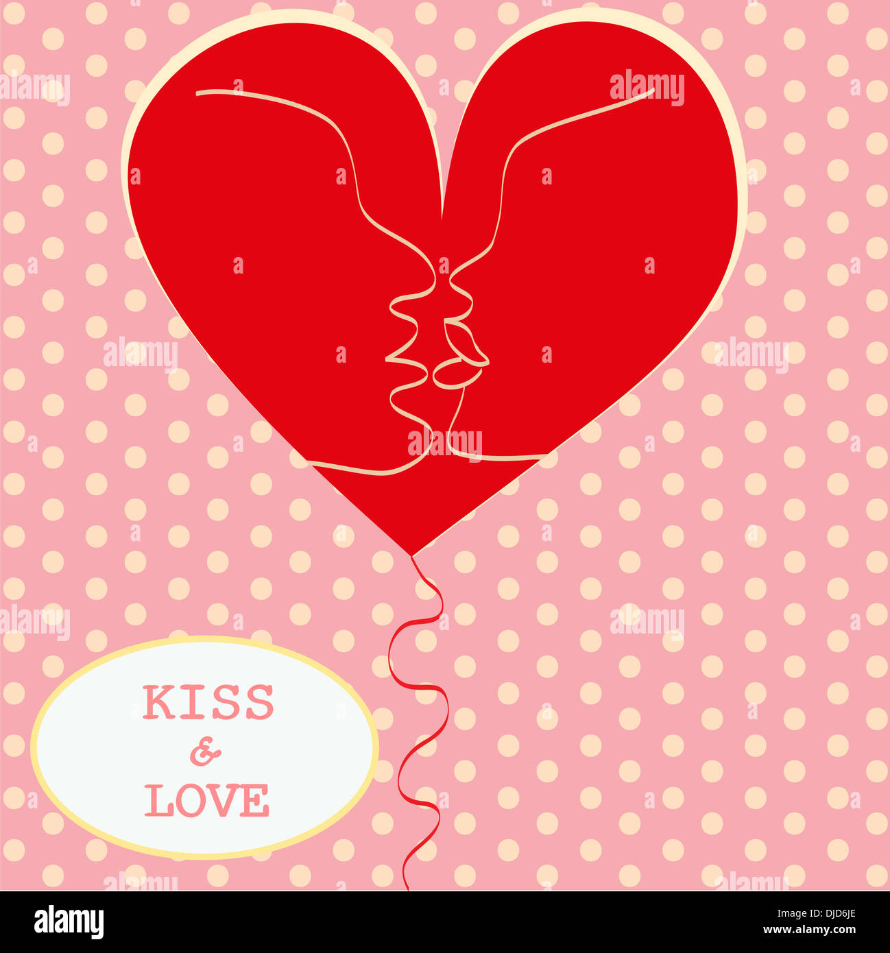Kissing Couple in Love Heart Valentines day Greeting card trendy retro ...