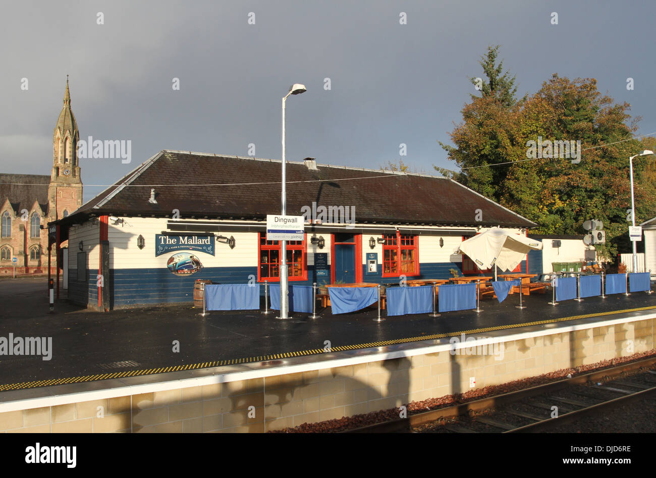 The Mallard public house at Dingwall Railway station Scotland November ...