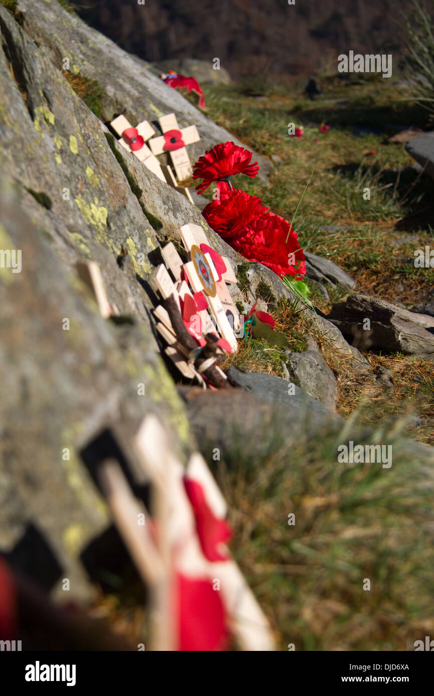 Remembrance crosses on Castle Crag, Cumbria Stock Photo - Alamy