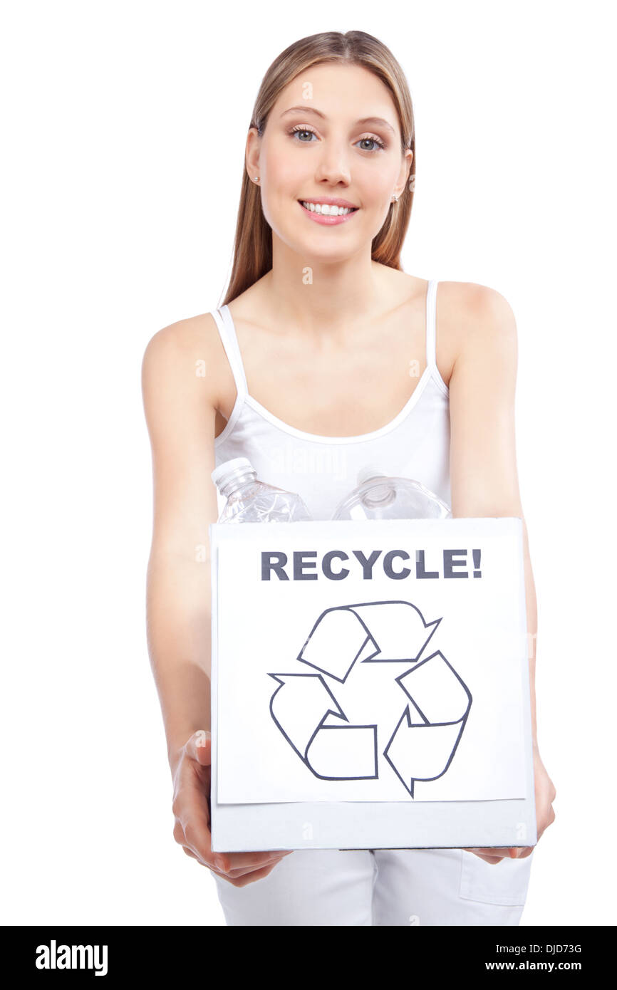 Woman Holding Recycling Waste Box Stock Photo - Alamy