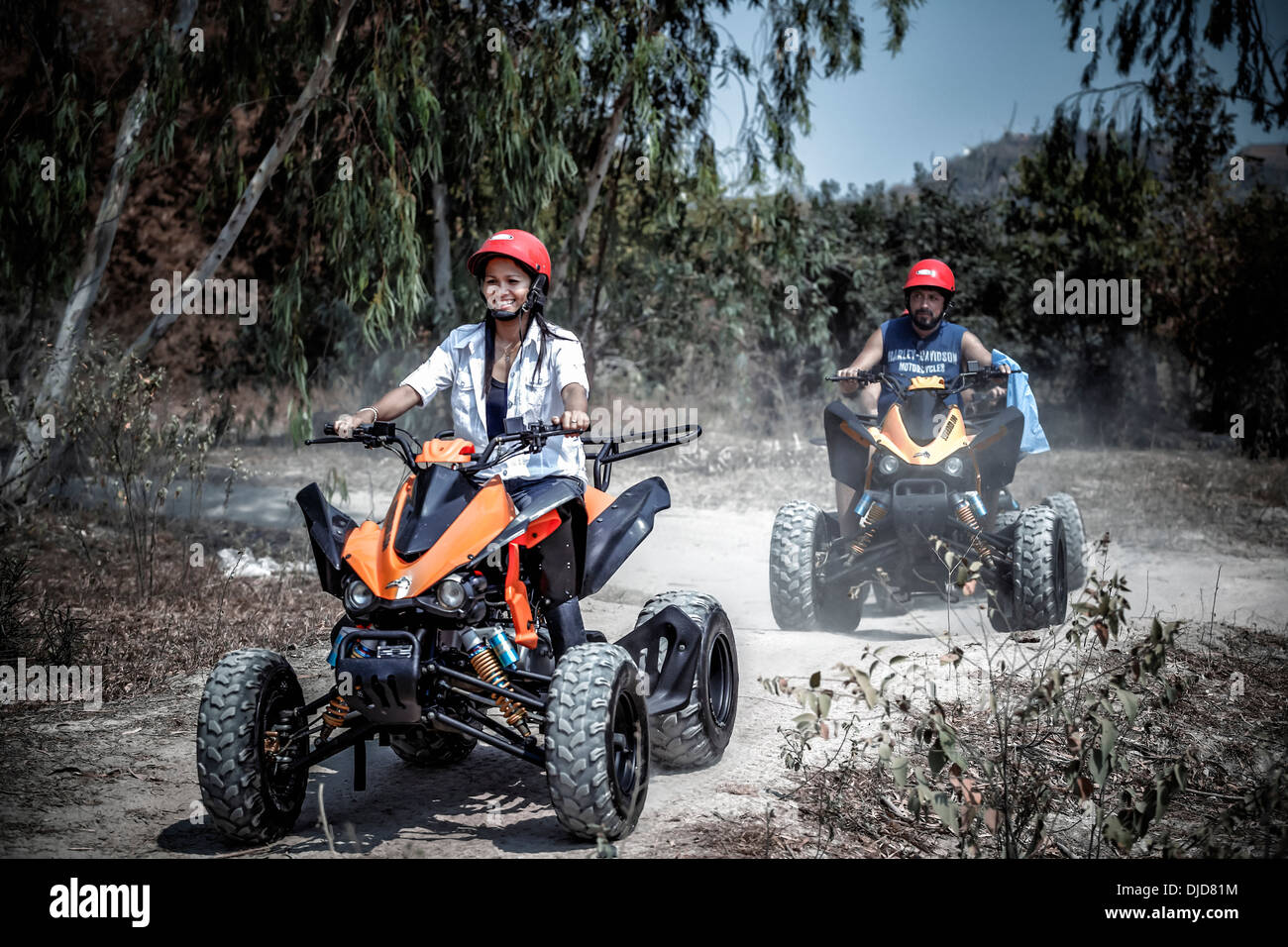 Female ATV quad bike rider. Thailand S. E. Asia Stock Photo - Alamy
