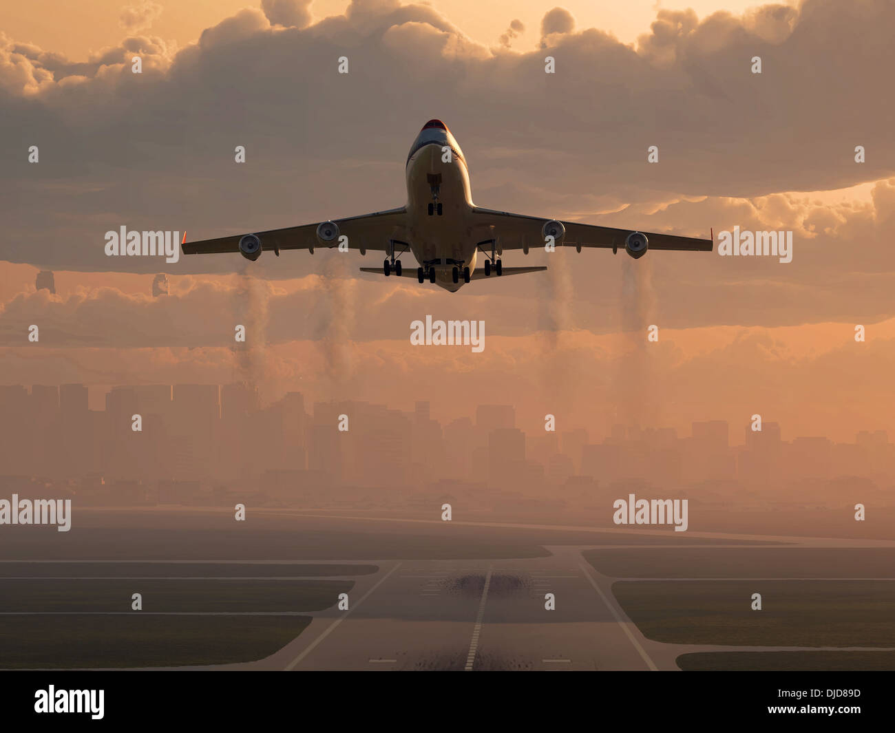 airplane taking off at sunrise Stock Photo - Alamy