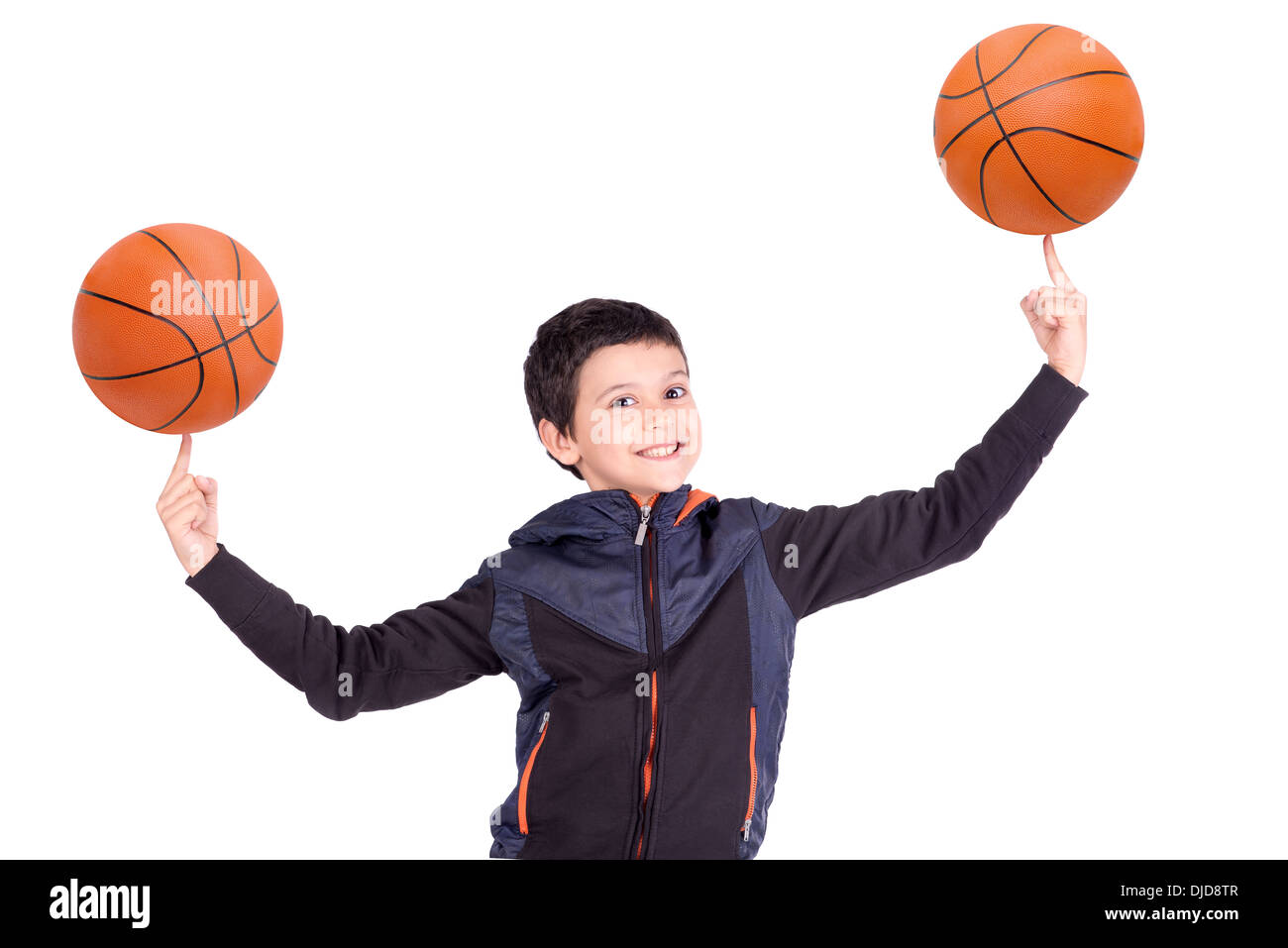 Young boy posing with a basketball ball isolated in white Stock Photo ...