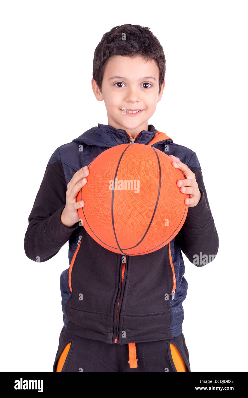 Young boy posing with a basketball ball isolated in white Stock Photo ...