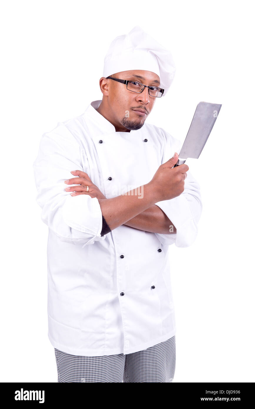 Male chef with cleaver isolated on white background Stock Photo - Alamy