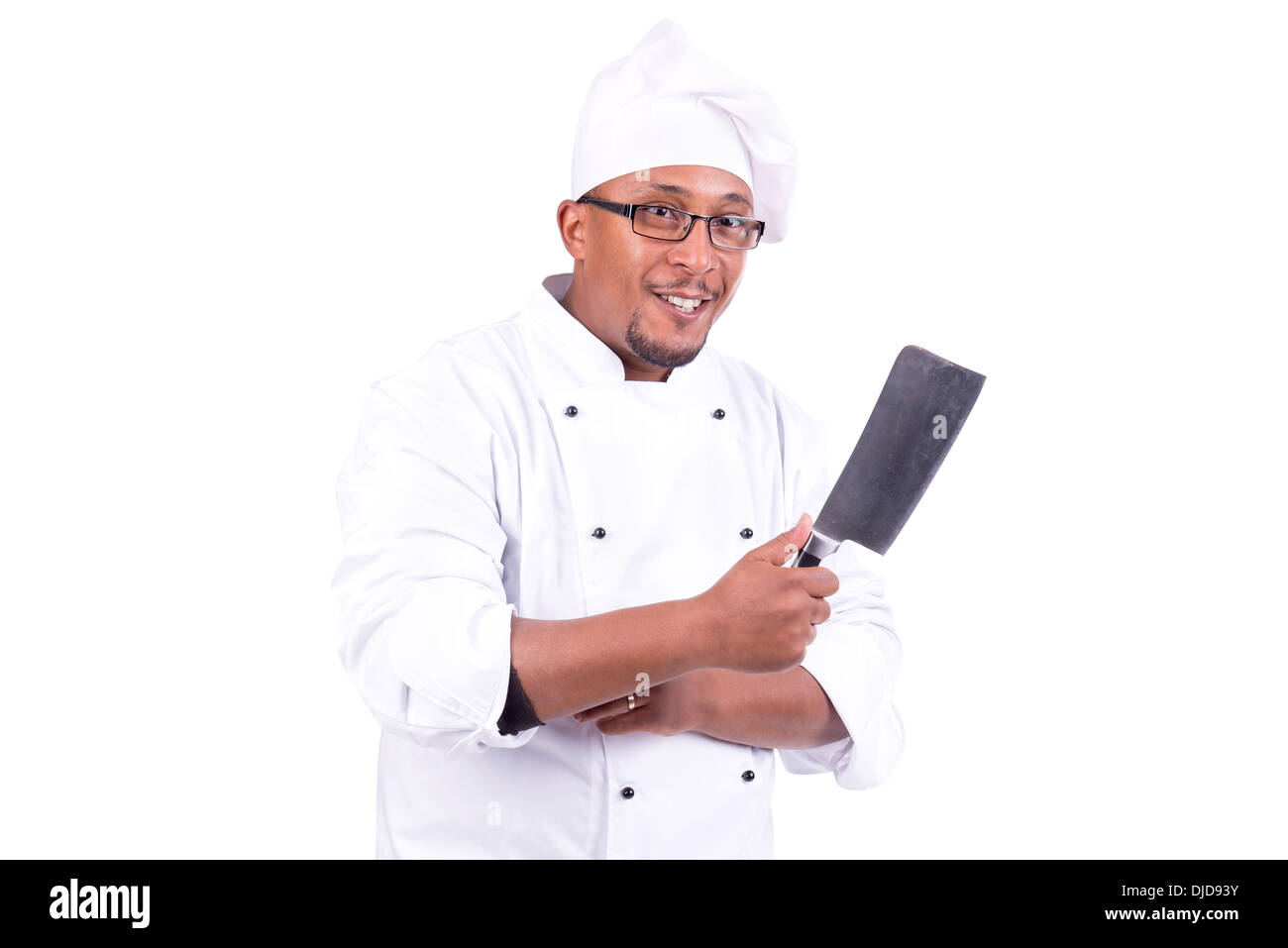 Male chef with cleaver isolated on white background Stock Photo - Alamy