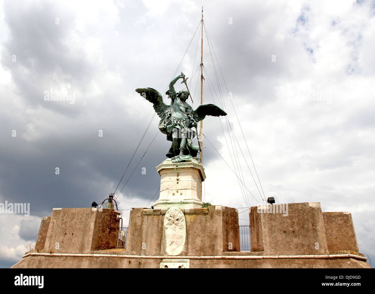 ancient bronze statue of an Angel on top of the castle of Sant'Angelo ...