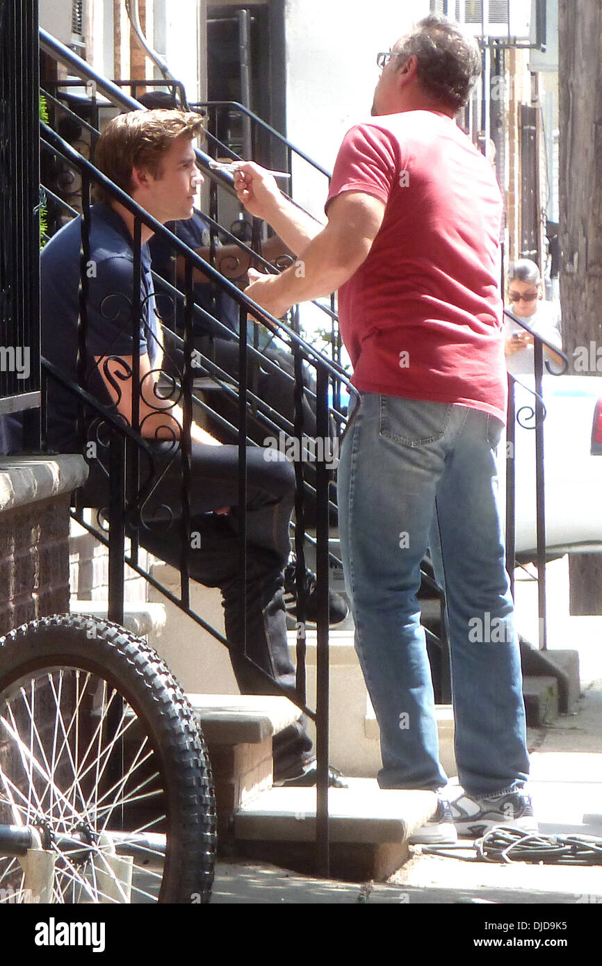 Liam Hemsworth on the set of his new film 'Paranoia' in Philadelphia ...