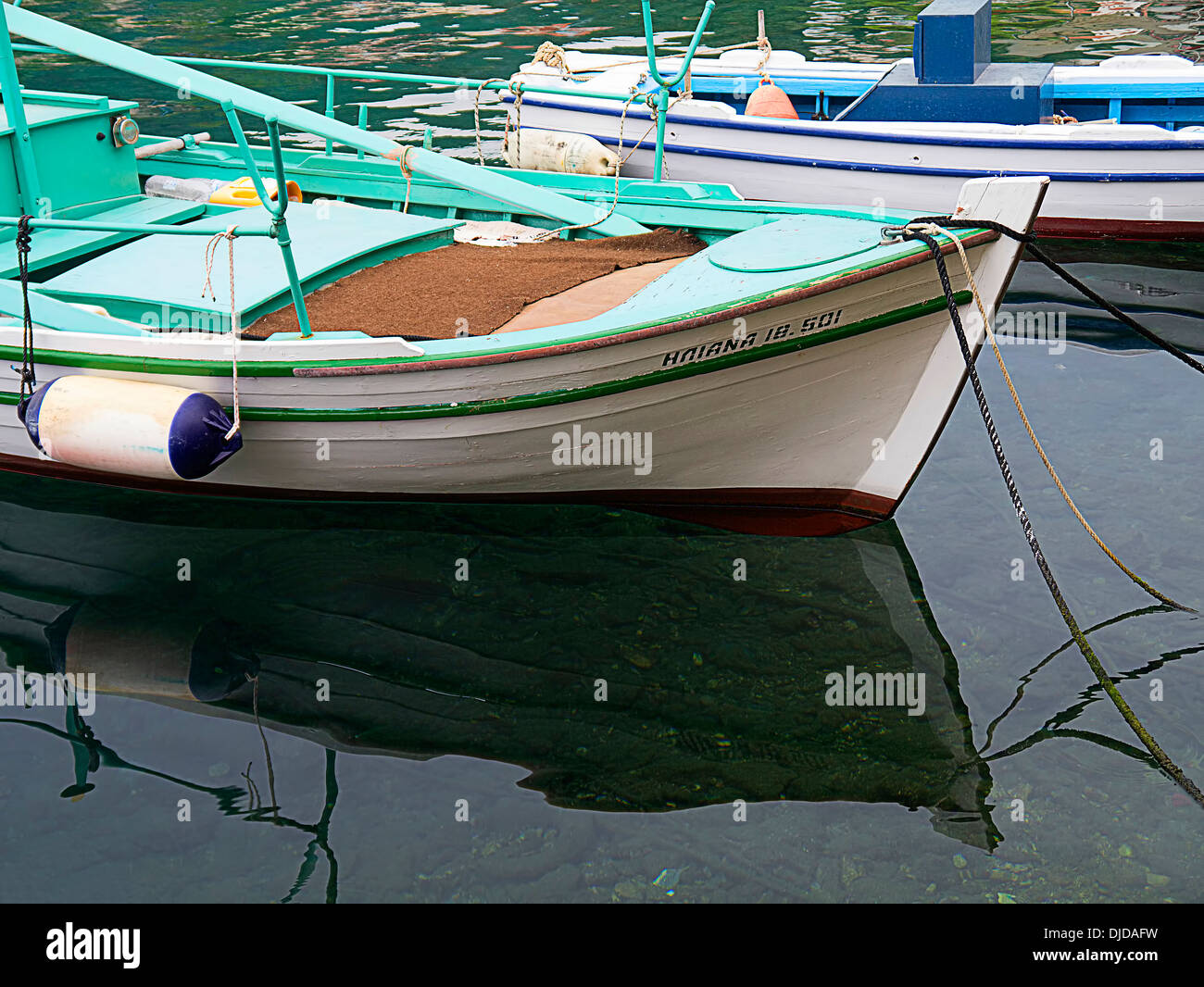 Fishermans boat in the bay of Kioni Ithaca Greece Stock Photo - Alamy