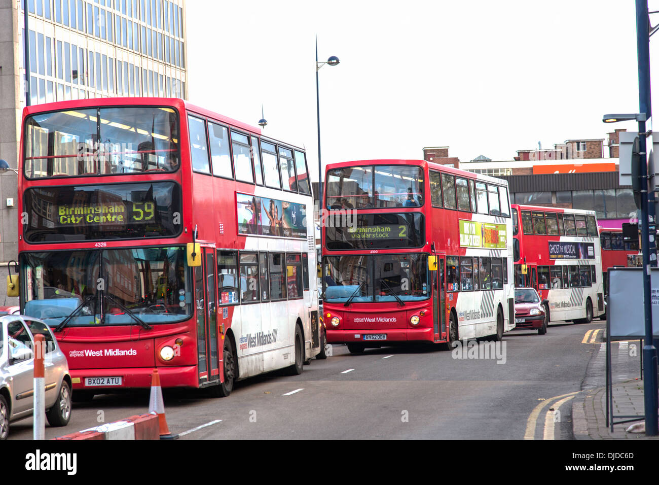 Birmingham city center buses in traffic queue, Birmingham, England, UK ...