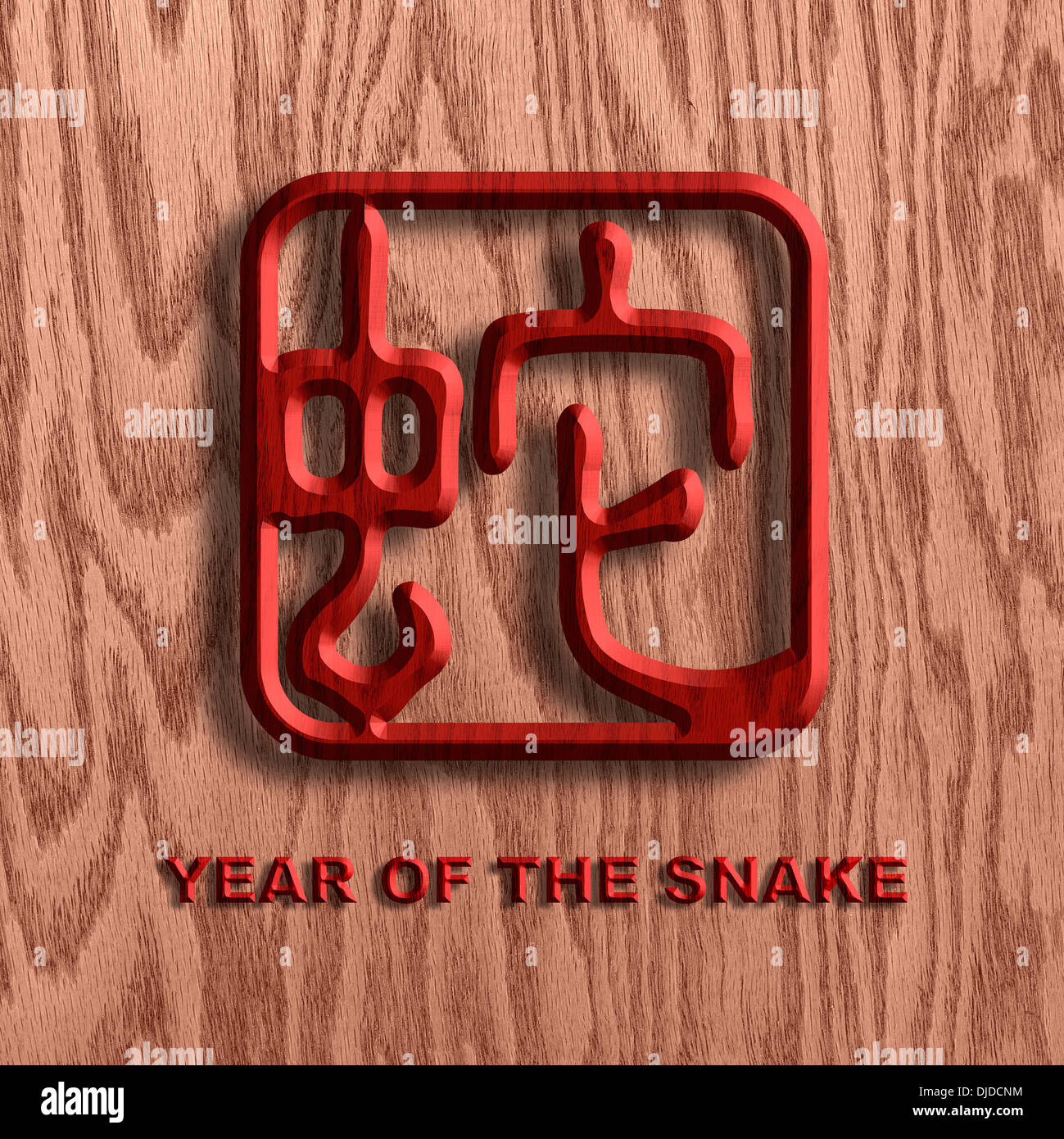 Chinese Text Snake Symbol Wooden Chop on Wood Grain Background ...