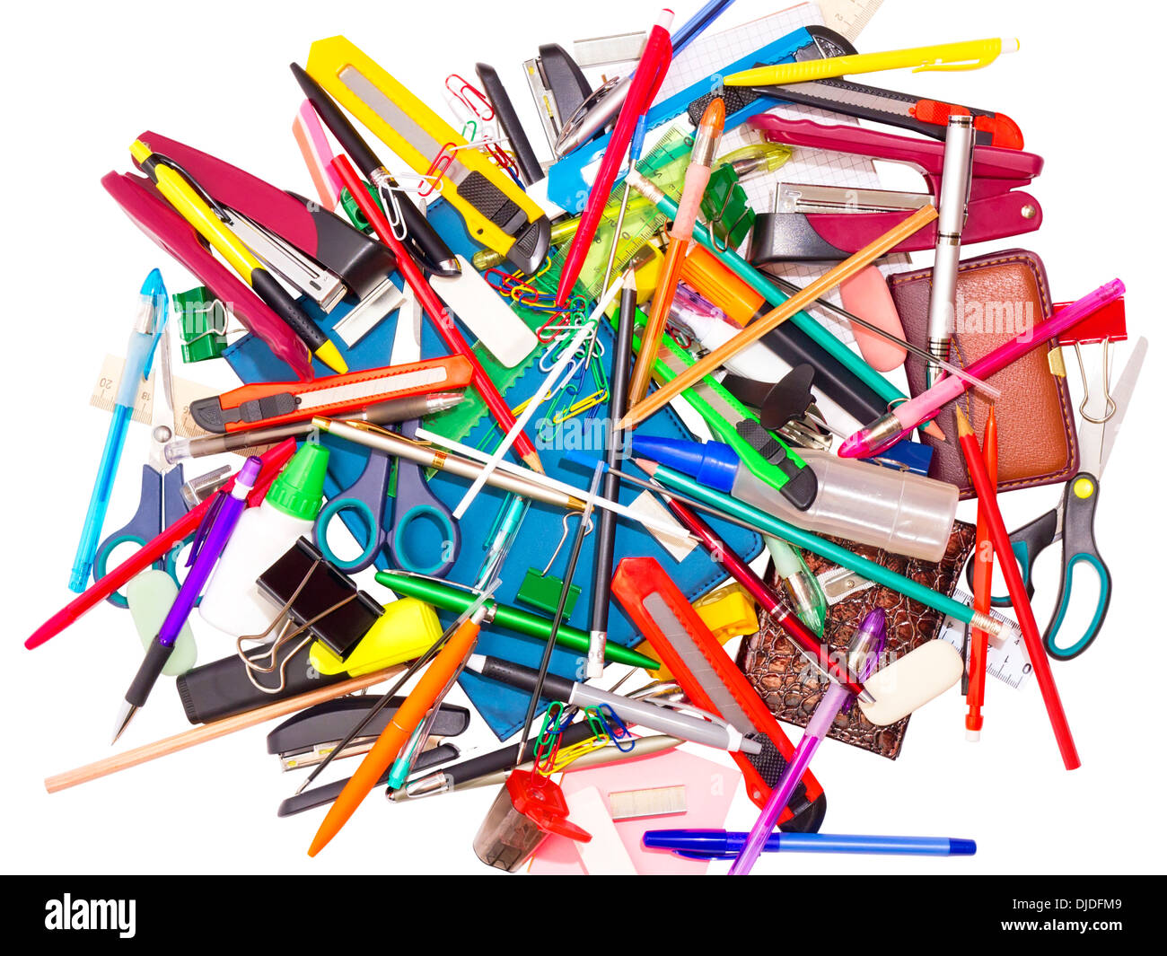 a lot of different stationery on a white background Stock Photo - Alamy