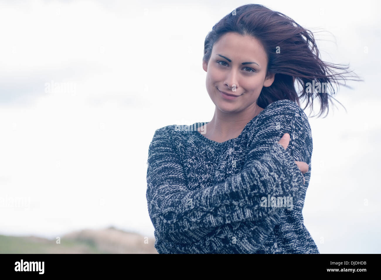 Woman against the wind hi-res stock photography and images - Alamy
