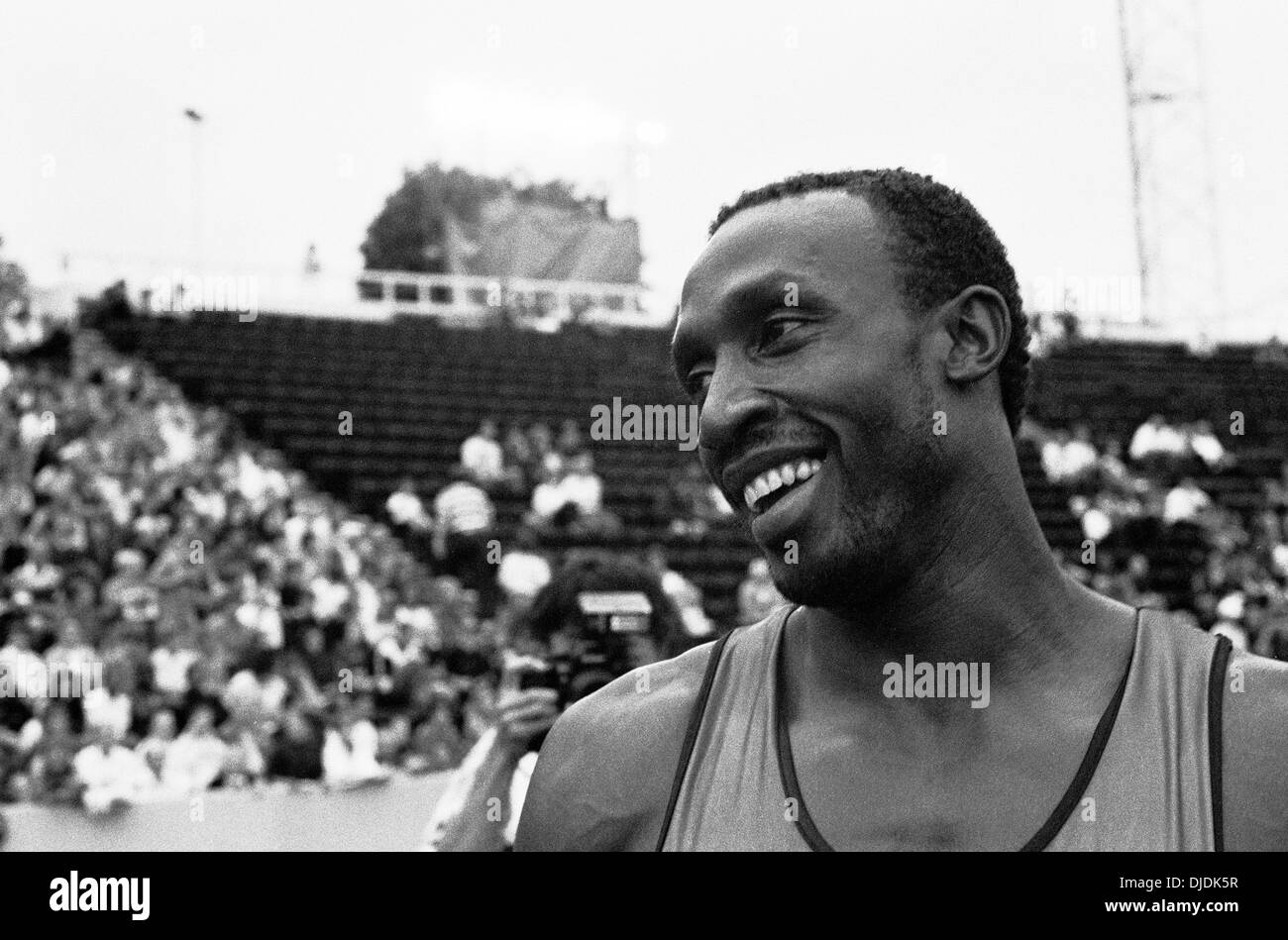 British 100m sprinter Linford Christie competing at the Securicor Games ...