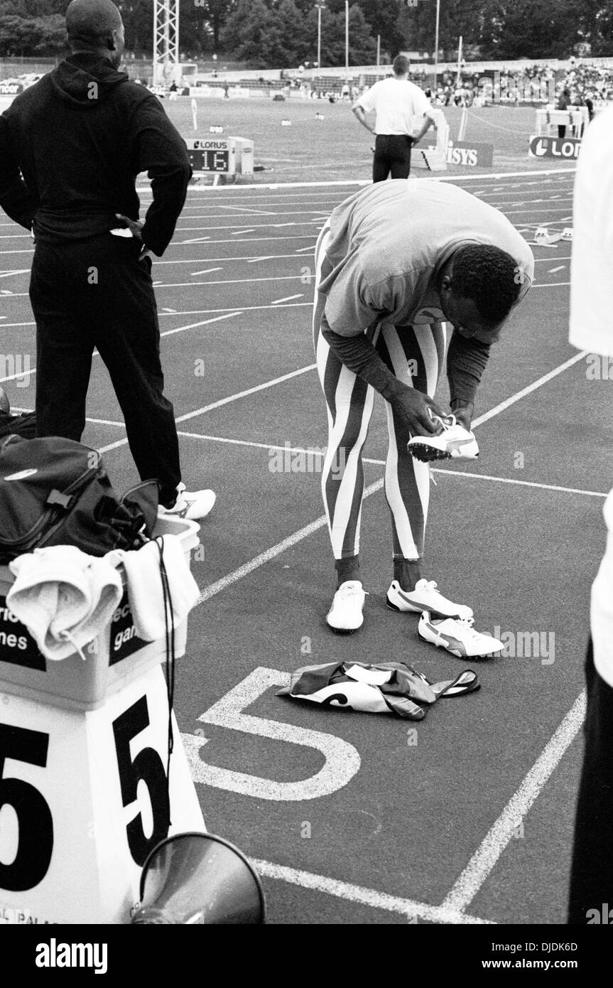 British 100m sprinter Linford Christie competing at the Securicor Games ...