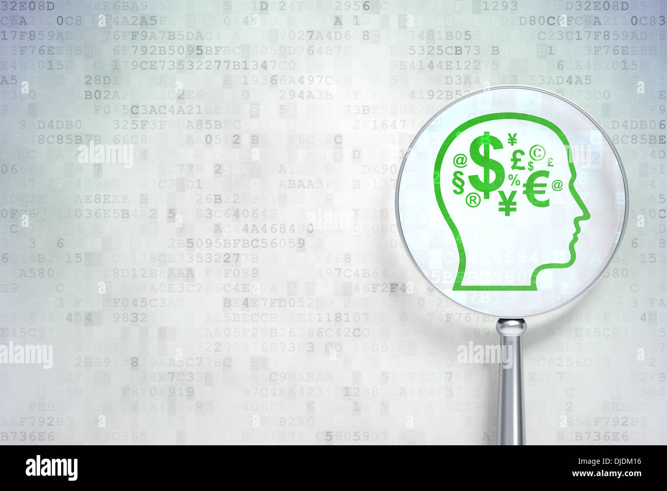 Advertising concept: Head With Finance Symbol optical glass Stock Photo ...
