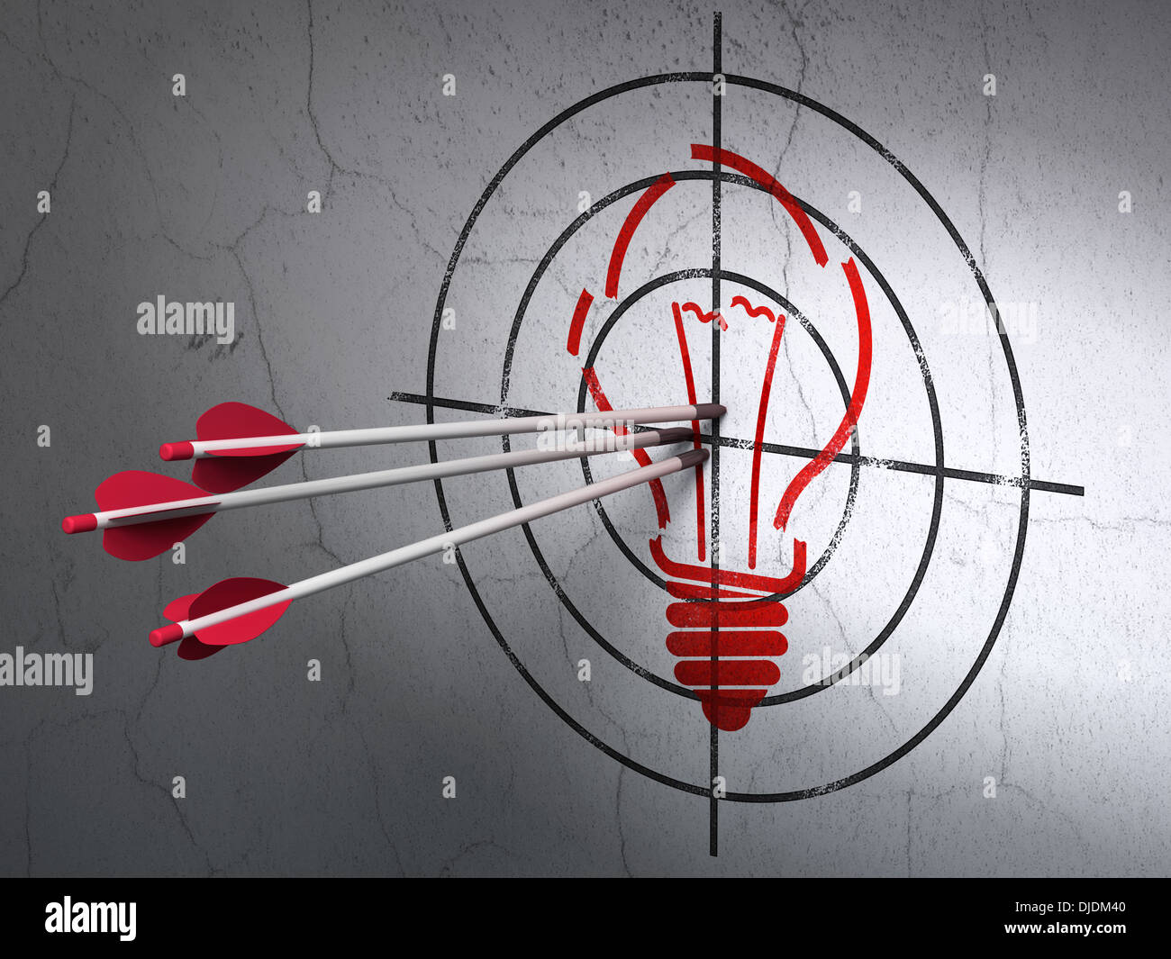 Finance concept: arrows in Light Bulb target on wall background Stock ...