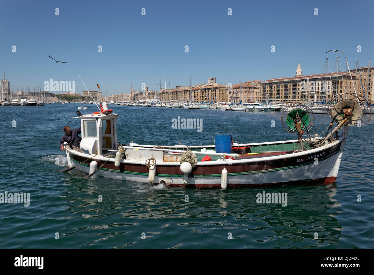 Fishing boat in the old port, historic center, Marseille, Département ...