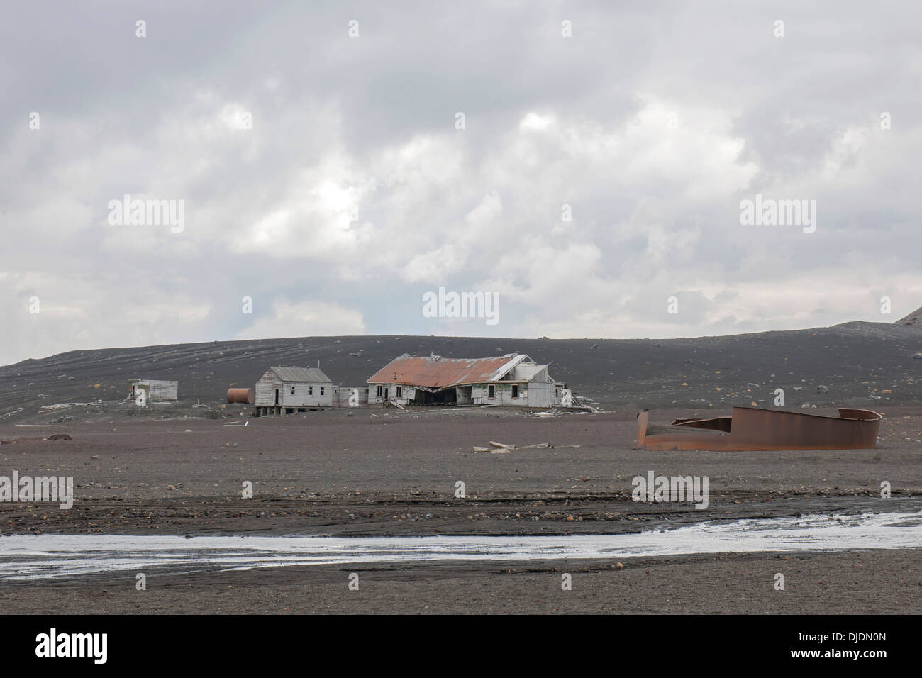 The dilapidated research station, Deception Island, South Shetland ...