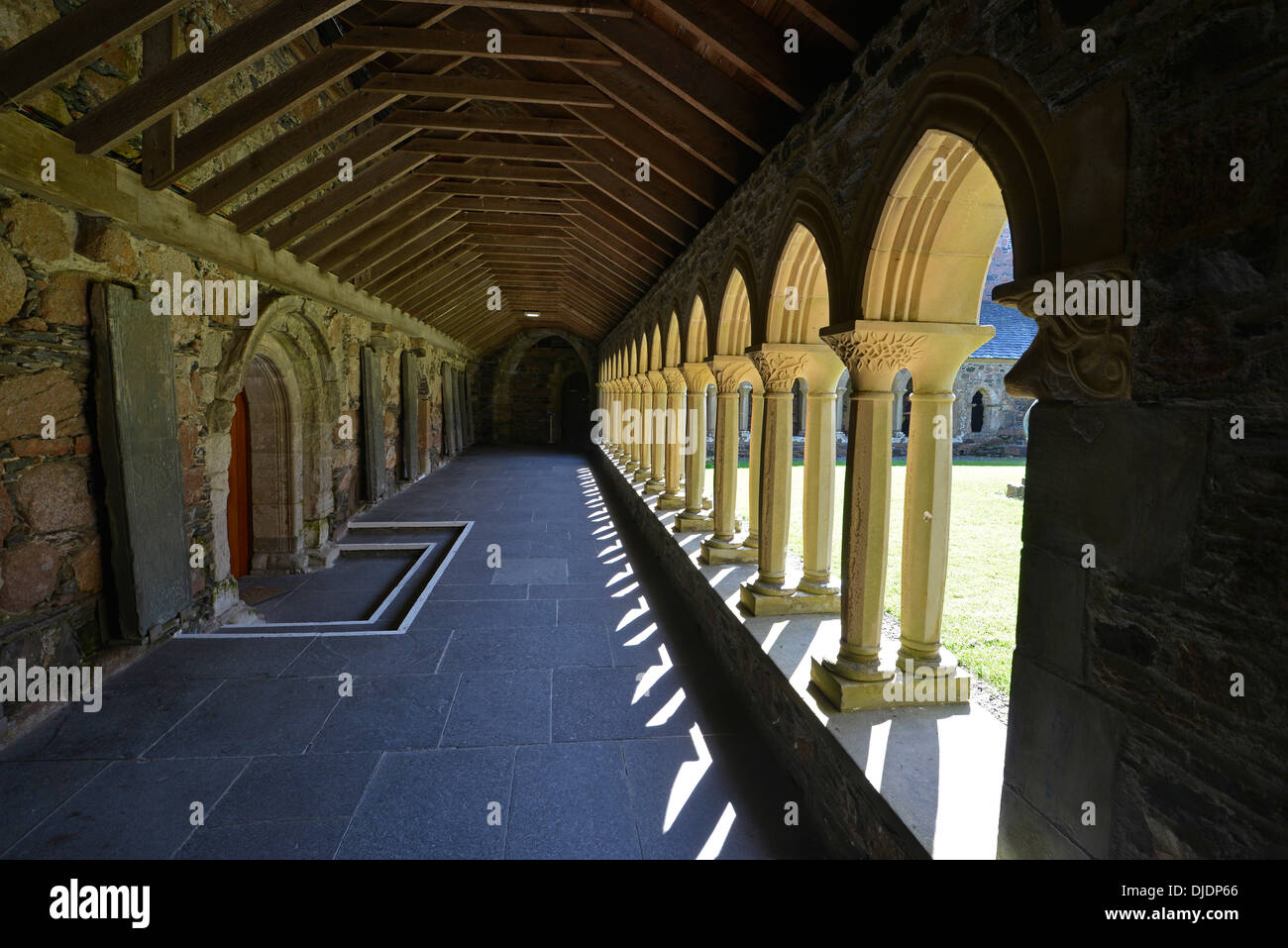 Cloister of the Christian Iona Abbey, Iona pilgrimage monastery ...