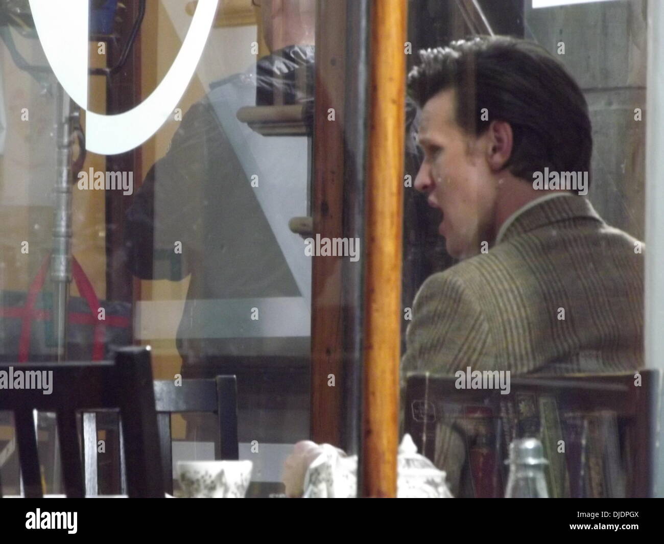 Matt Smith and Barnaby Edwards Matt Smith filming a scene in a cafe ...