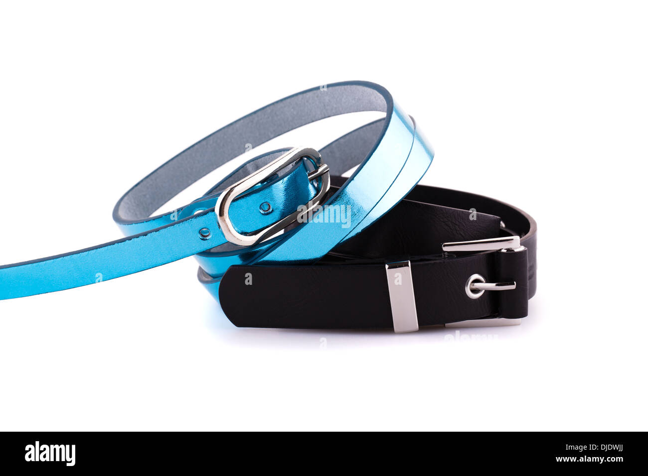Two black and blue belts isolated on white background Stock Photo - Alamy