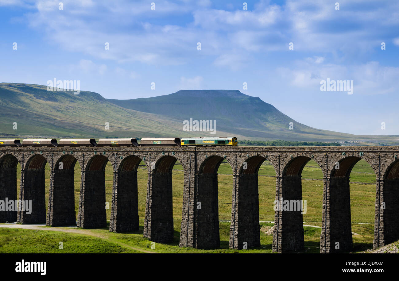 Ribblehead viaduct with train and Ingleborough beyond Stock Photo - Alamy