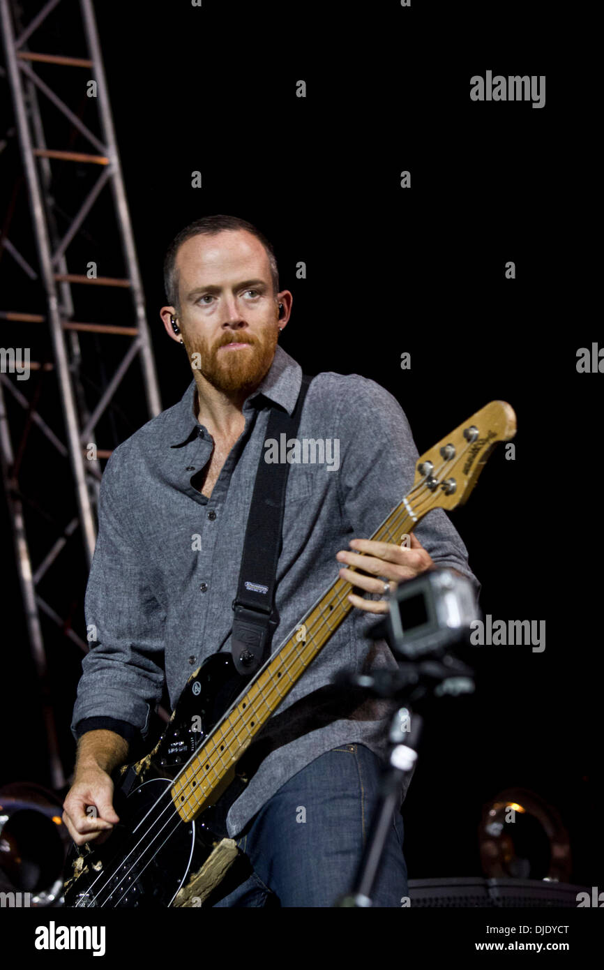 Dave Farrell of Linkin Park performing live on stage at the Pepsi Arena ...