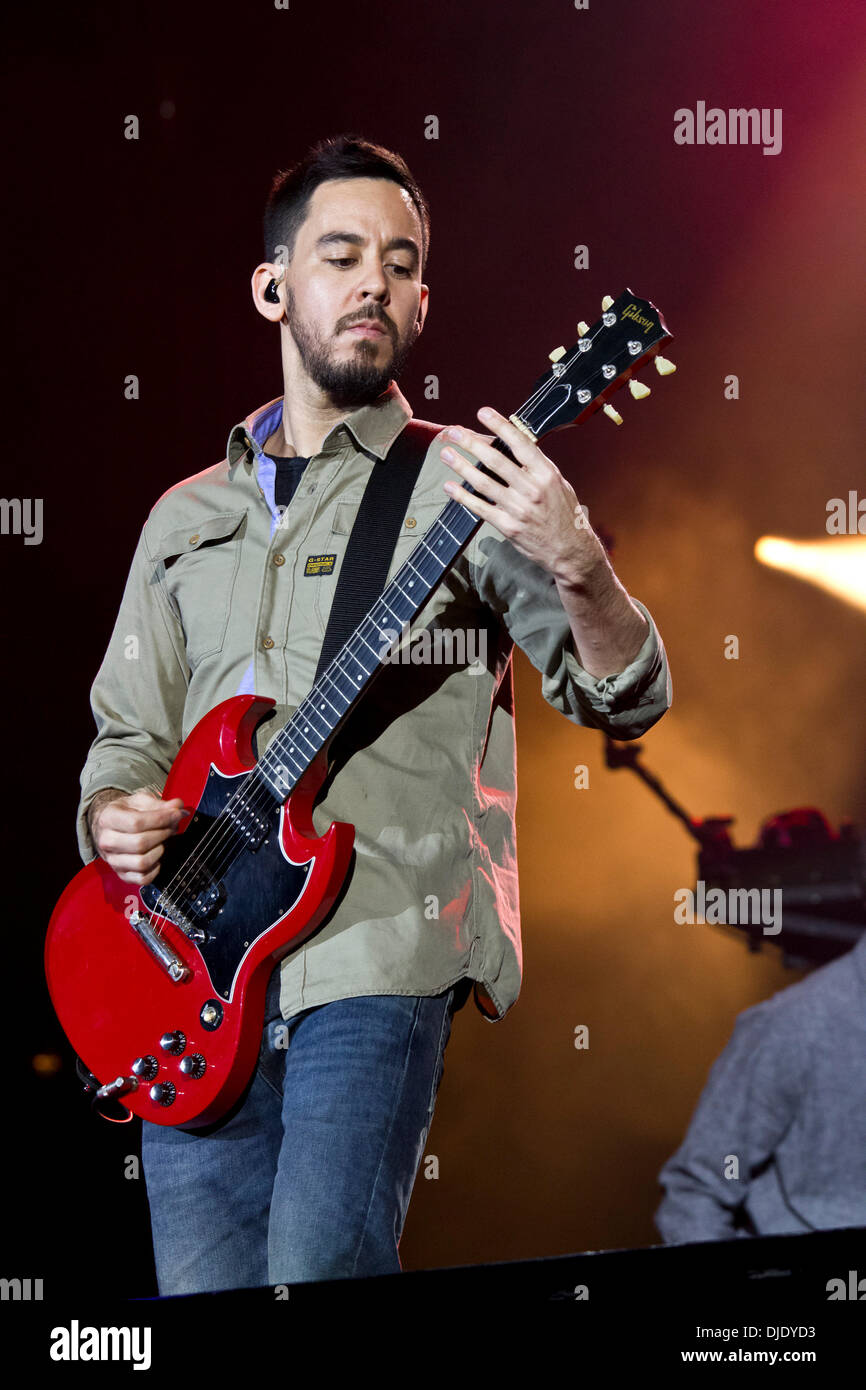 Mike Shinoda of Linkin Park performing live on stage at the Pepsi Arena ...