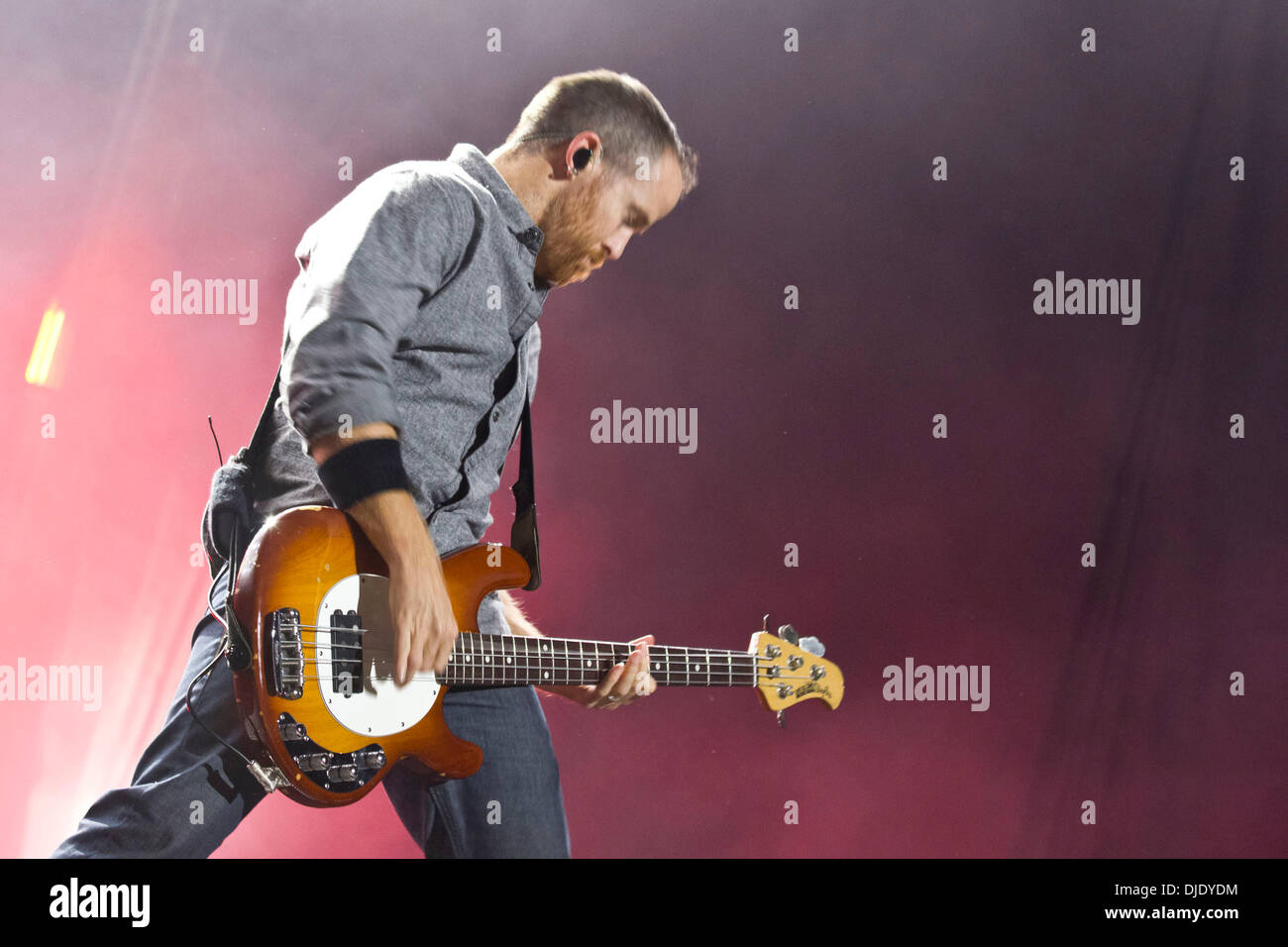 Dave Farrell of Linkin Park performing live on stage at the Pepsi Arena ...