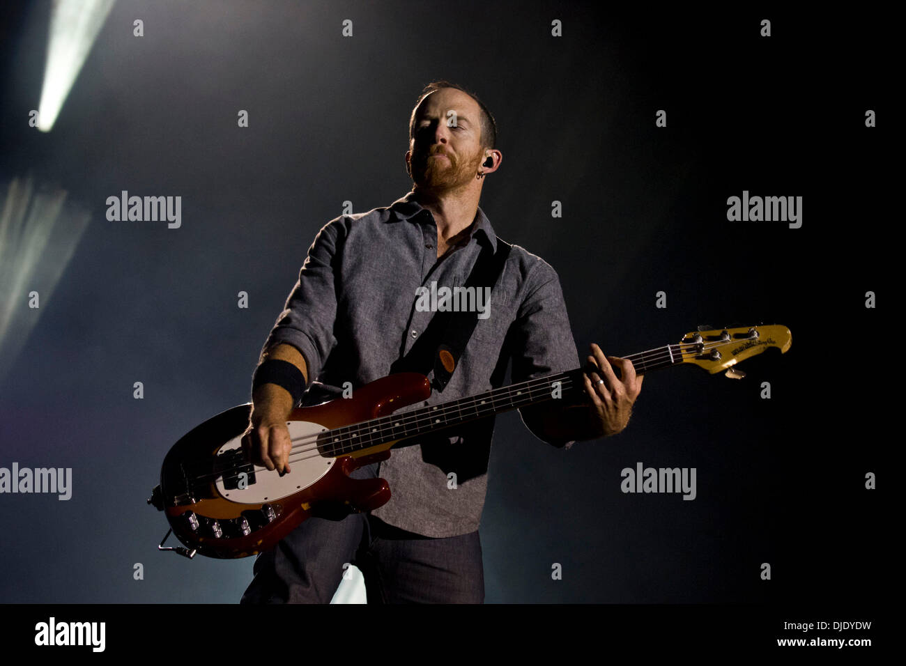 Dave Farrell of Linkin Park performing live on stage at the Pepsi Arena ...