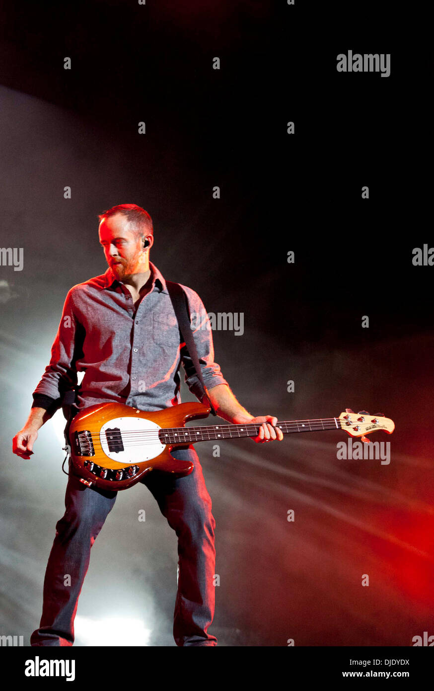 Dave Farrell of Linkin Park performing live on stage at the Pepsi Arena ...