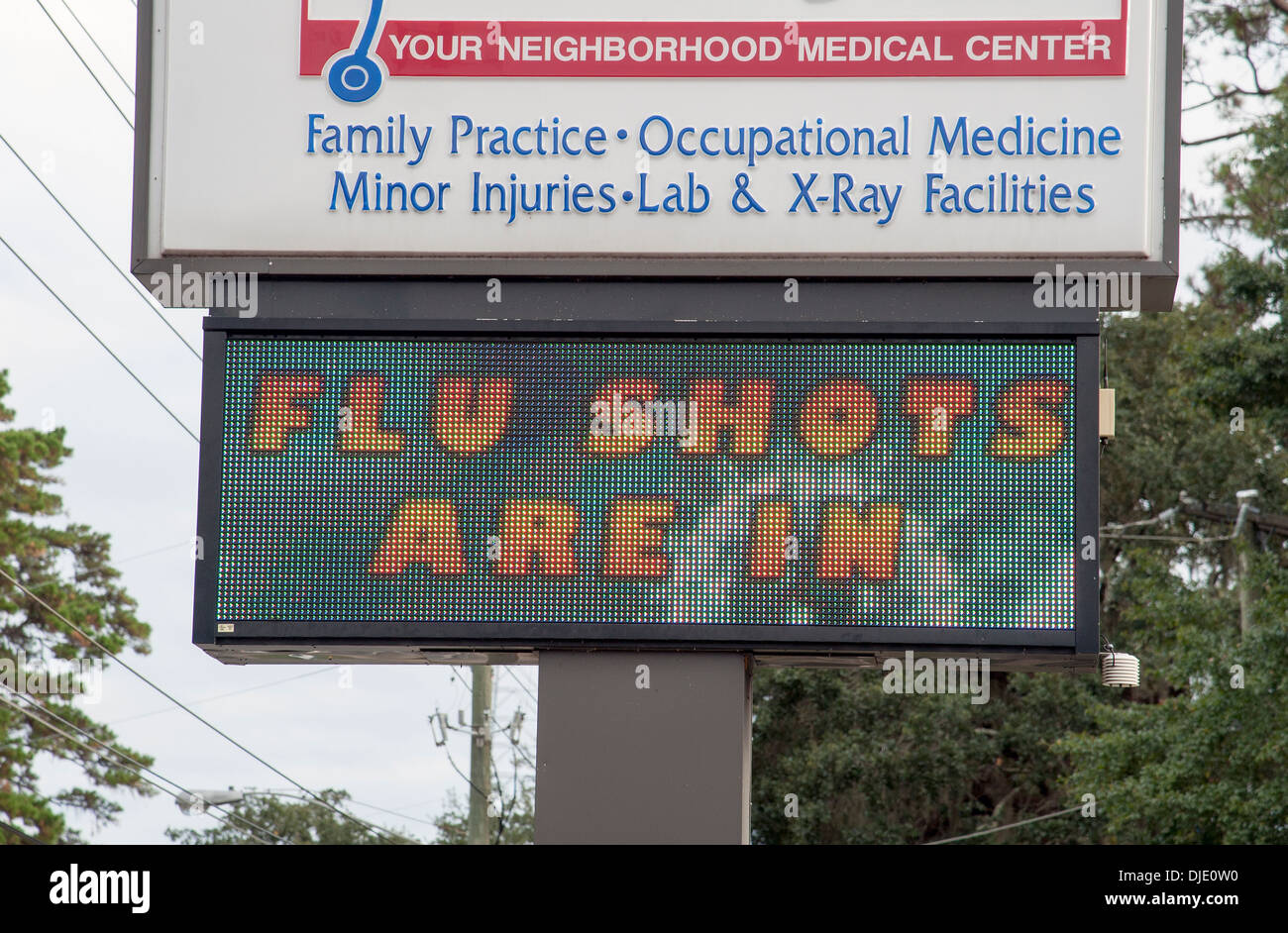 Flu shot sign outside pharmacy. America Stock Photo - Alamy