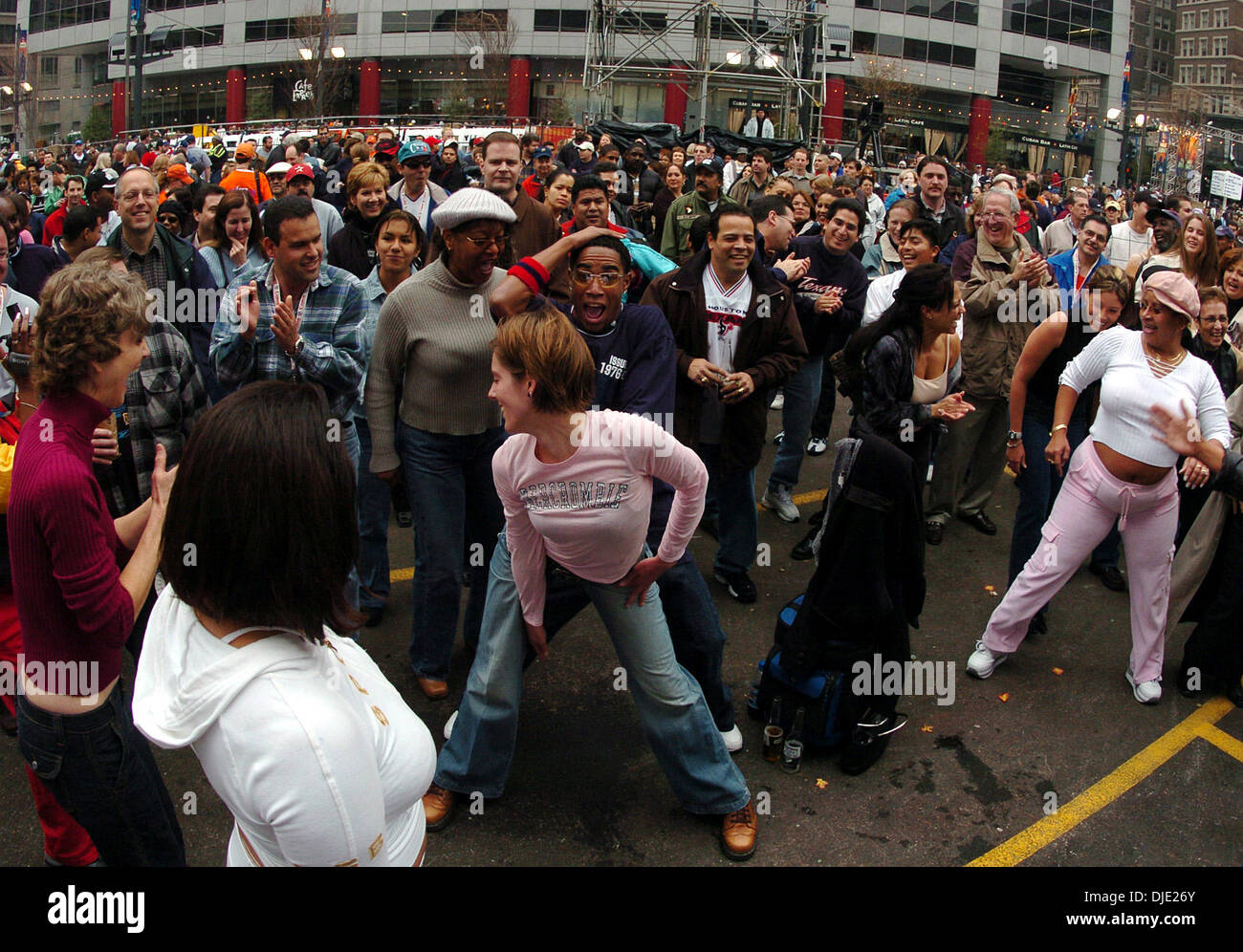Jan 31, 2004; Houston, TX, USA; A group of people dance to latin music ...